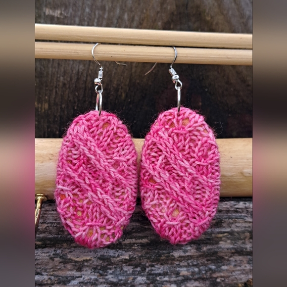 Hand Crafted | Jewelry | Oval Knit Earrings Pink Hand Dyed Yarn Multi ...